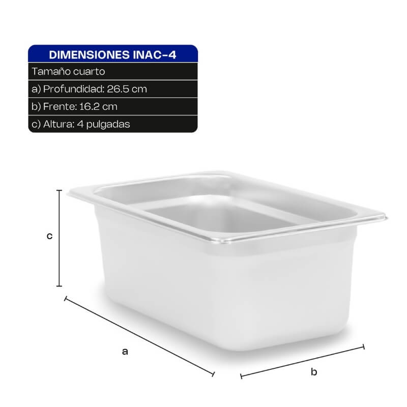 INAC-4 CALEDONIA Inserto Cuarto 4″ / 2.8 Litros de Acero Inoxidable 26.5 x 16.2 x 10.16 cm ...
